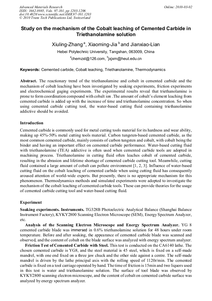 Study on the Mechanism of the Cobalt Leaching of Cemented Carbide in ...