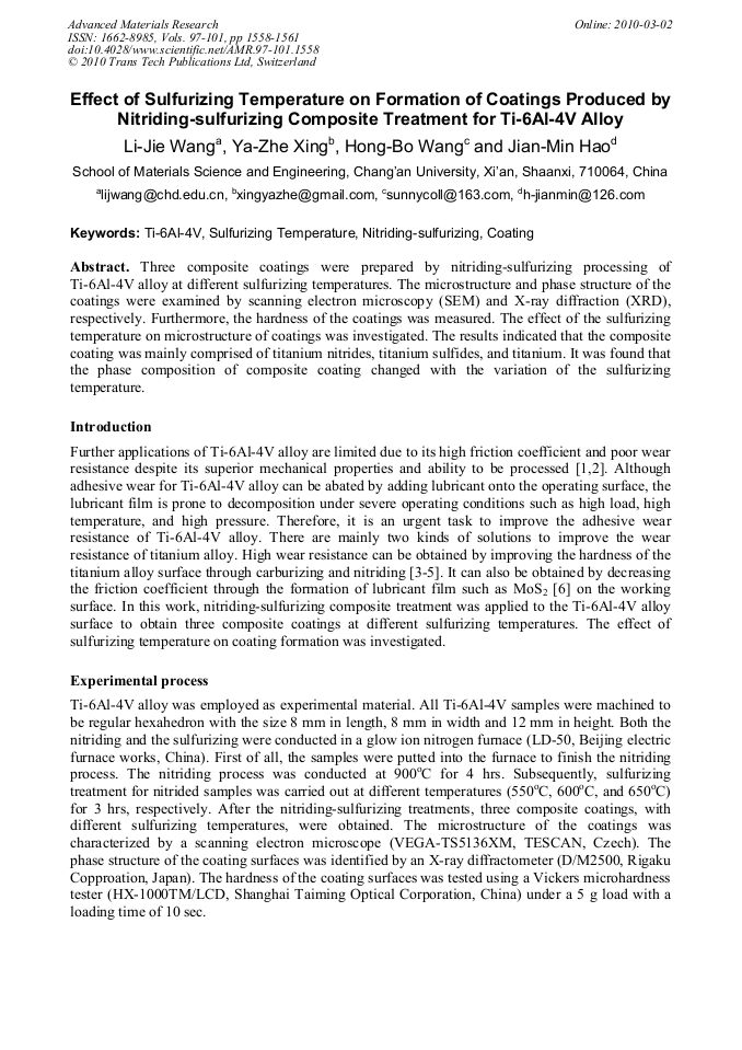 Effect of Sulfurizing Temperature on Formation of Coatings Produced by ...
