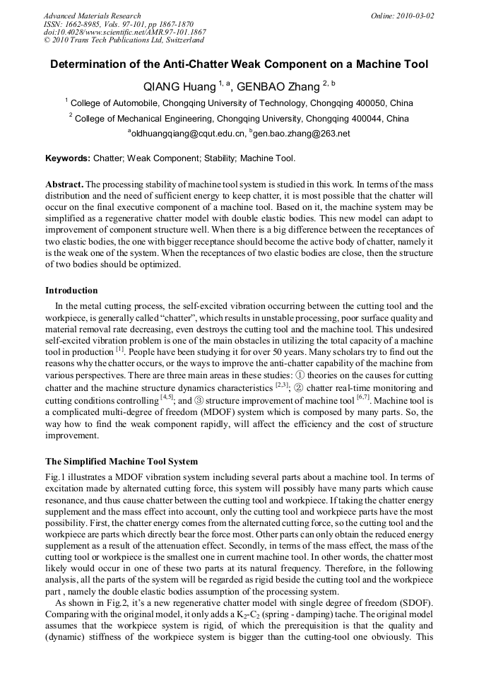 Determination of the Anti-Chatter Weak Component on a Machine Tool ...
