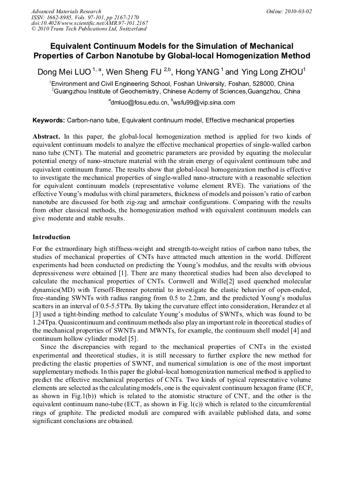 Equivalent Continuum Models for the Simulation of Mechanical Properties ...
