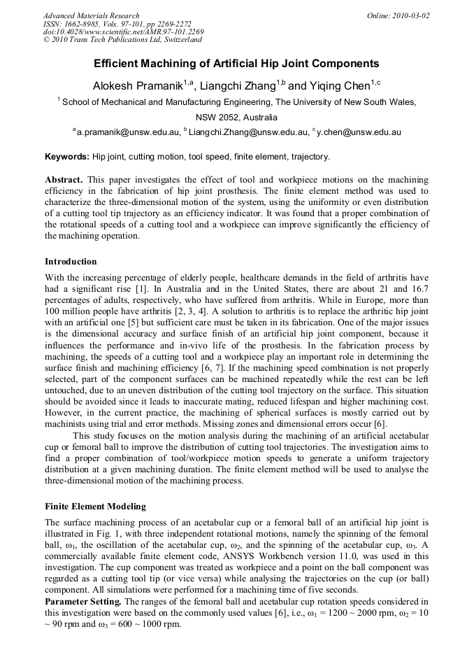 Efficient Machining of Artificial Hip Joint Components | Scientific.Net