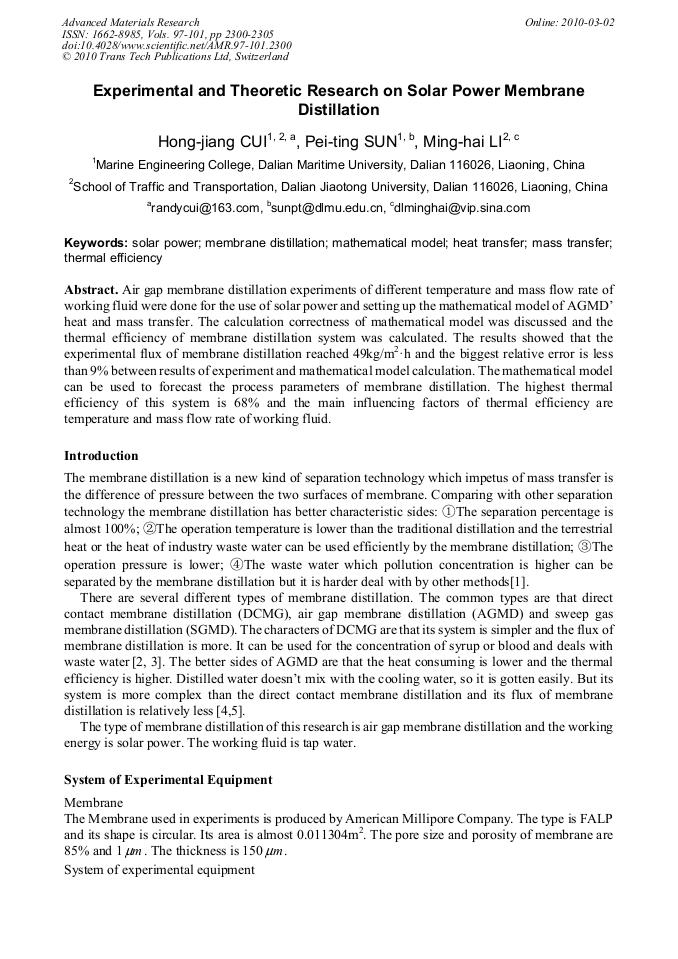 Experimental and Theoretic Research on Solar Power Membrane ...