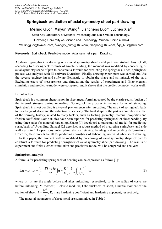 Springback Prediction of Axial Symmetry Sheet Part Drawing | Scientific.Net