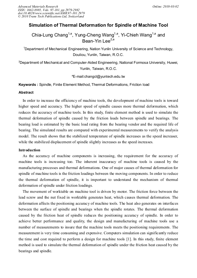 Simulation of Thermal Deformation for Spindle of Machine Tool ...