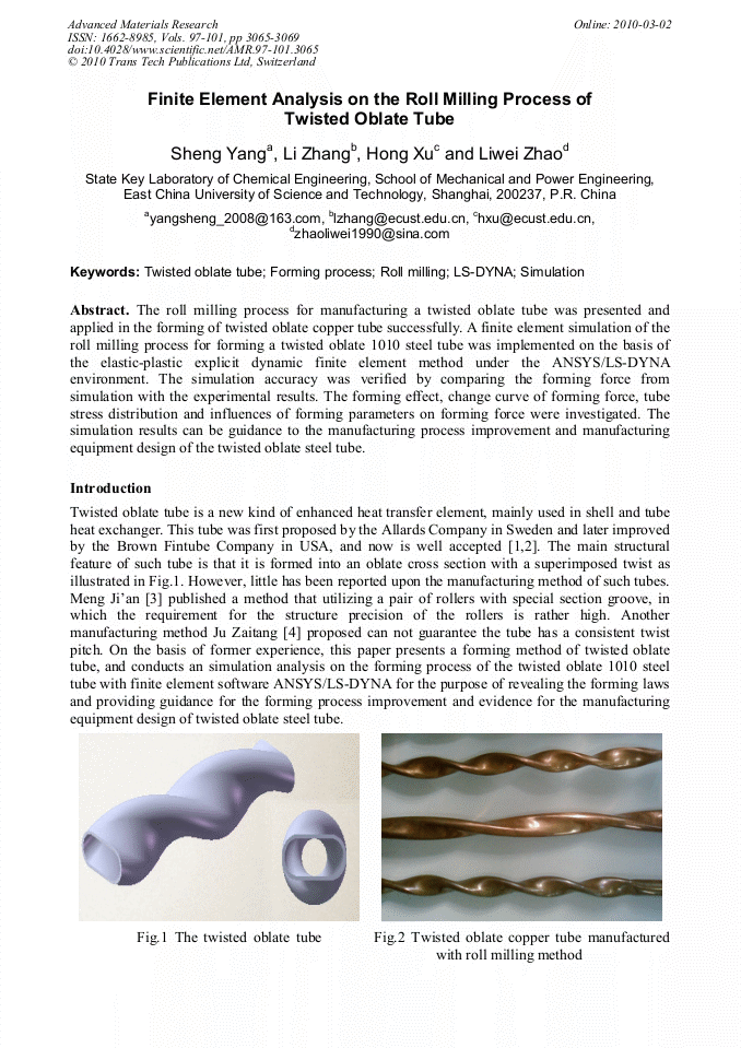 Finite Element Analysis on the Roll Milling Process of Twisted Oblate ...
