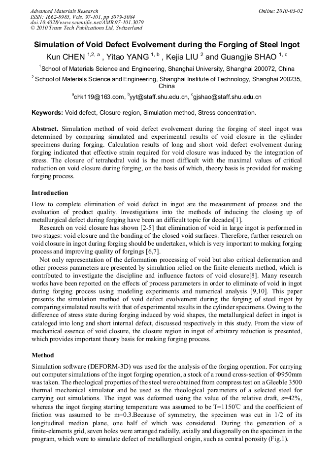 Simulation of Void Defect Evolvement during the Forging of Steel Ingot ...