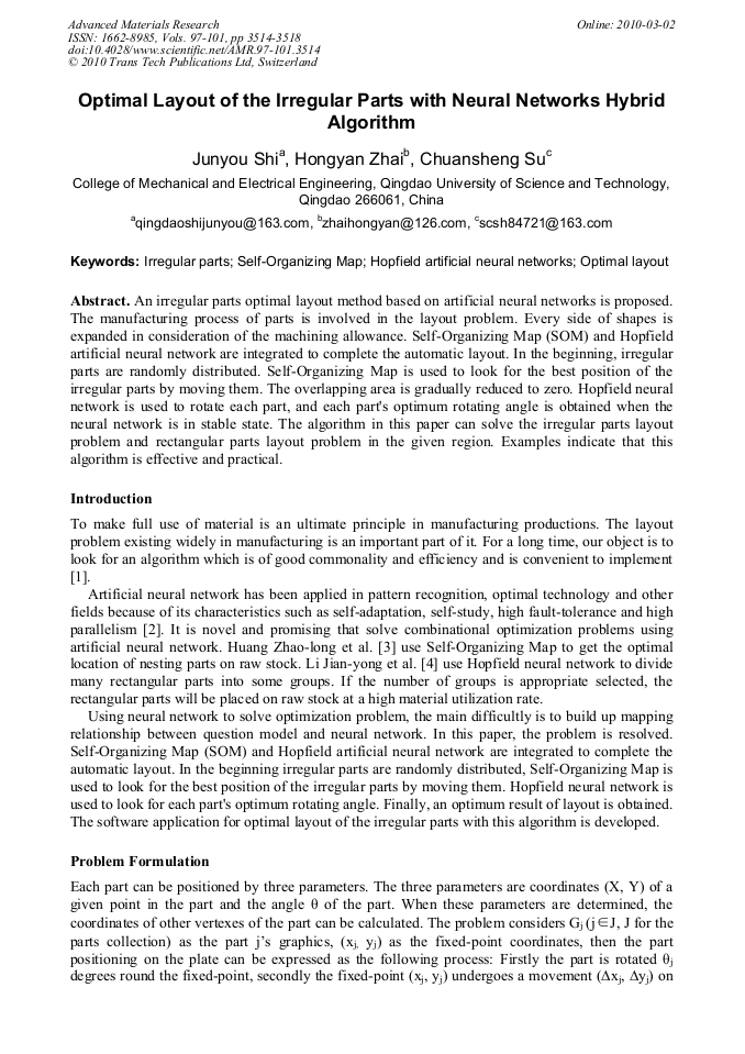 Optimal Layout of the Irregular Parts with Neural Networks Hybrid ...