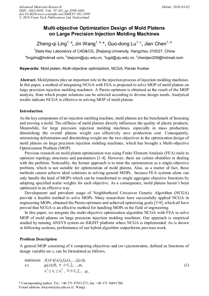 Multi-Objective Optimization Design of Mold Platens on Large Precision Injection Molding ...
