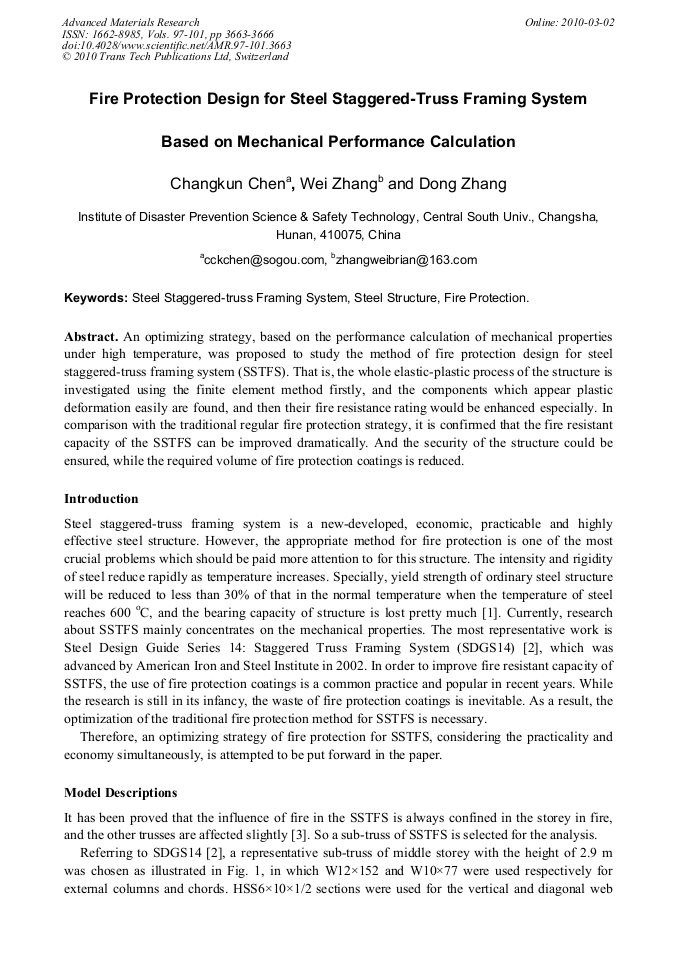 Fire Protection Design for Steel Staggered-Truss Framing System Based ...