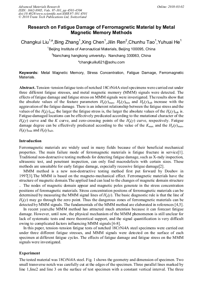Research on Fatigue Damage of Ferromagnetic Material by Metal Magnetic ...