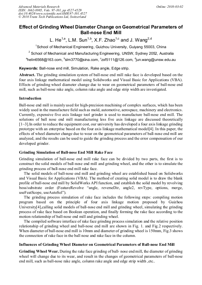 Effect of Grinding Wheel Diameter Change on Geometrical Parameters of ...