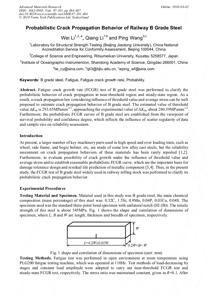 Probabilistic Crack Propagation Behavior of Railway B Grade Steel ...