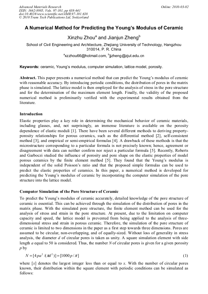 A Numerical Method for Predicting the Young’s Modulus of Ceramic ...