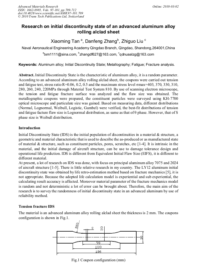 Research on Initial Discontinuity State of an Advanced Aluminum Alloy ...