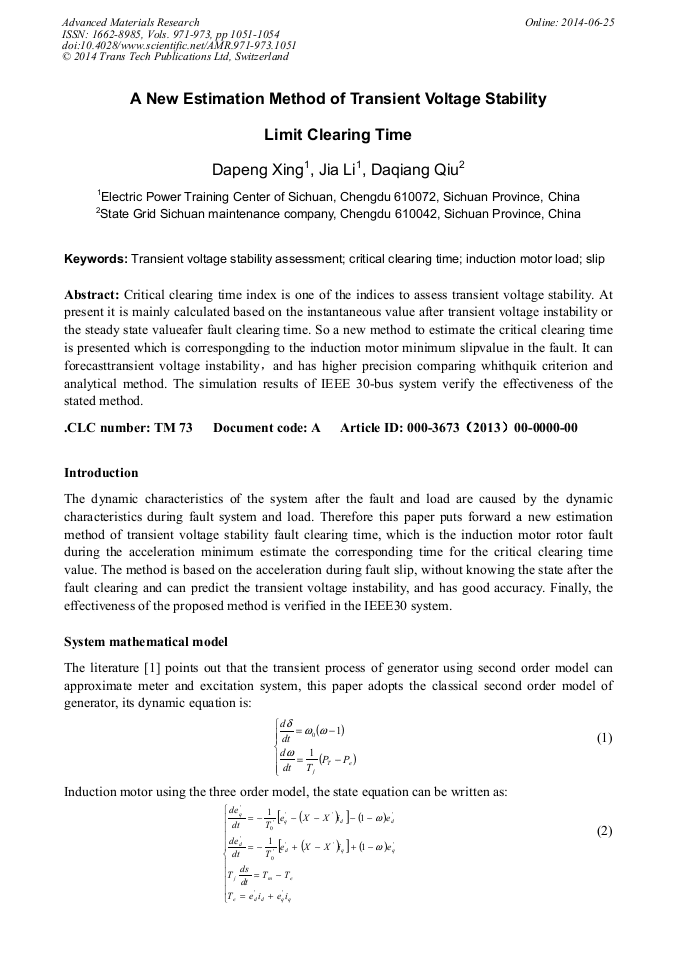A New Estimation Method of Transient Voltage Stability Limit Clearing ...