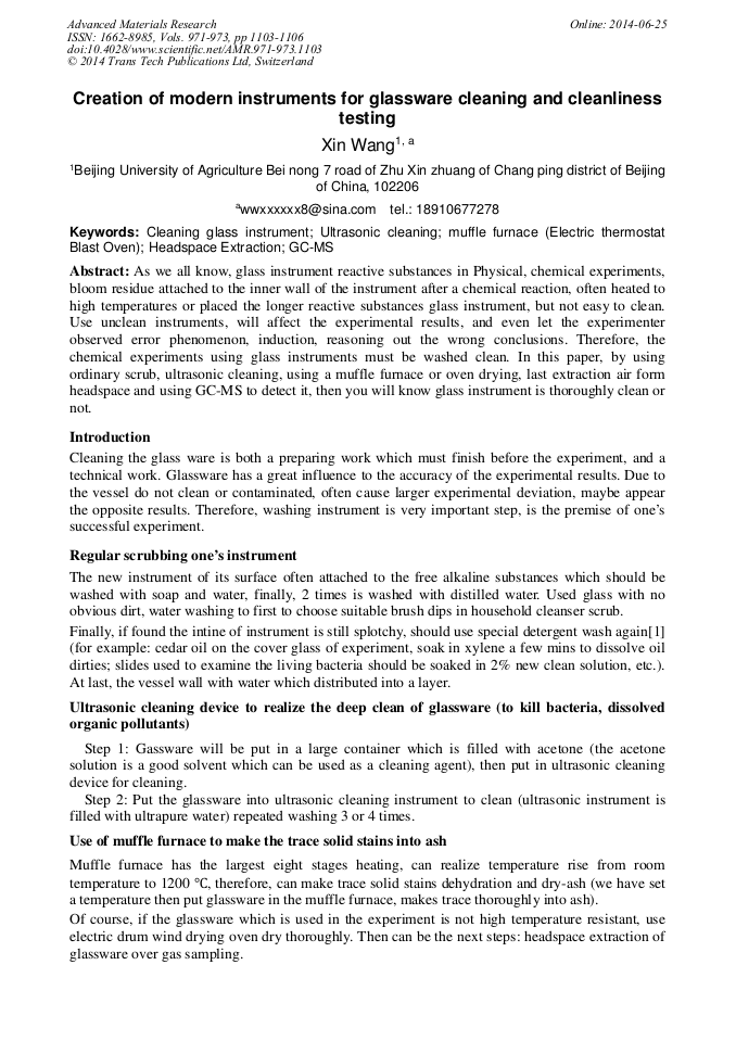 Creation of Modern Instruments for Glassware Cleaning and Cleanliness ...