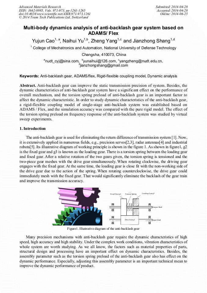 Multi-Body Dynamics Analysis of Anti-Backlash Gear System Based on ...