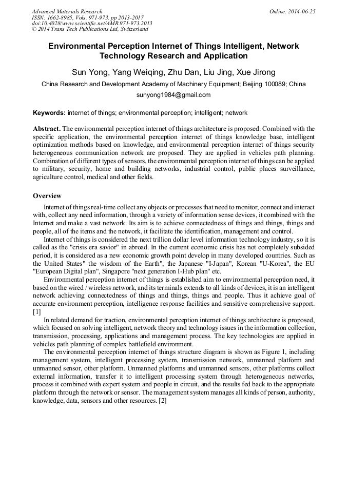 Environmental Perception Internet of Things Intelligent, Network ...