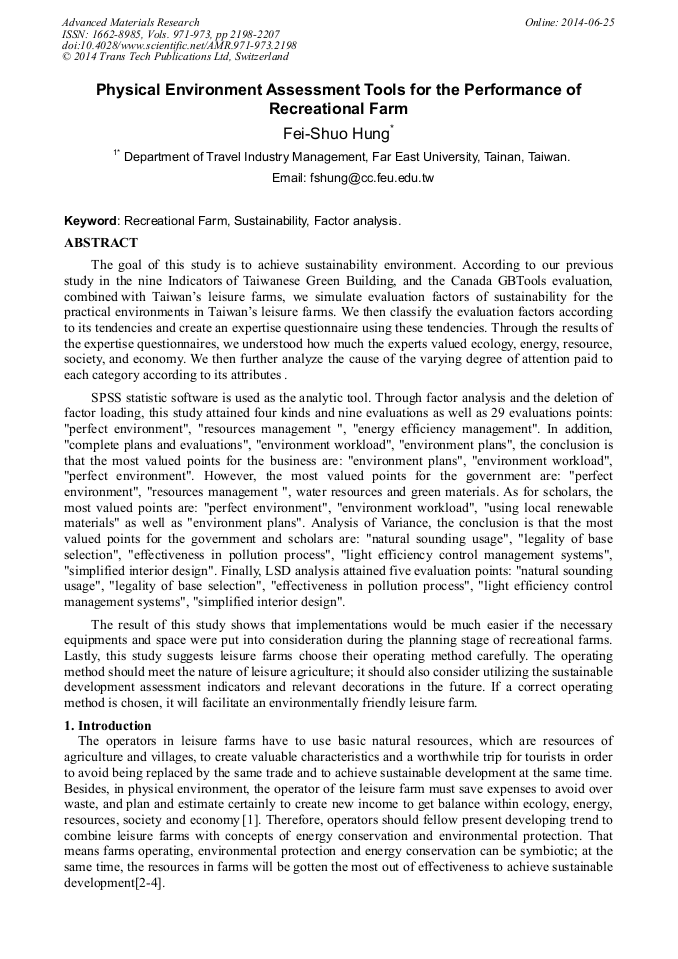 Physical Environment Assessment Tools for the Performance of ...