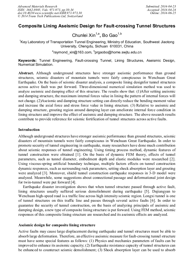 Composite Lining Aseismic Design for Fault-Crossing Tunnel Structures ...