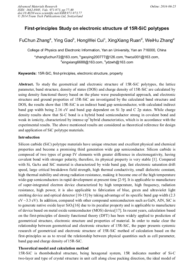 First-Principles Study on Electronic Structure of 15R-SiC Polytypes ...