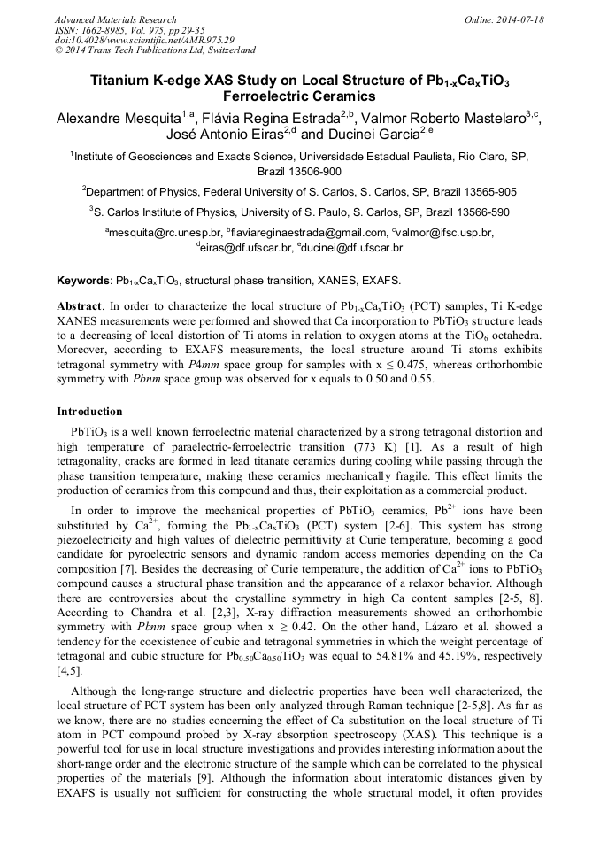 Titanium K-Edge XAS Study on Local Structure of Pb1-xCaxTiO3 ...