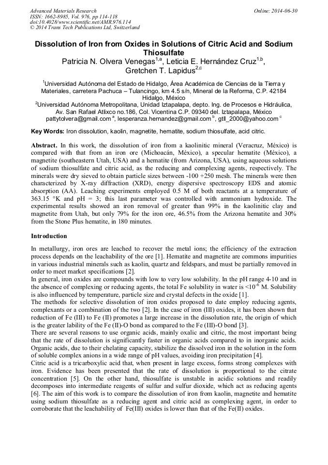 Dissolution of Iron from Oxides in a Solution of Citric Acid and Sodium ...