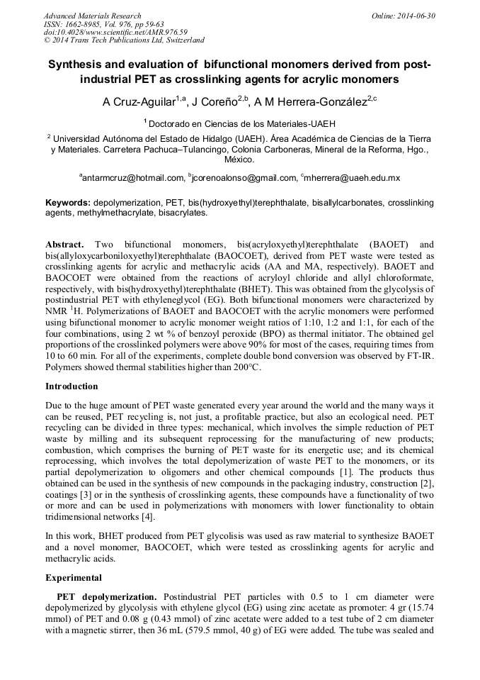 Synthesis and Evaluation of Bifunctional Monomers Derived from Post ...
