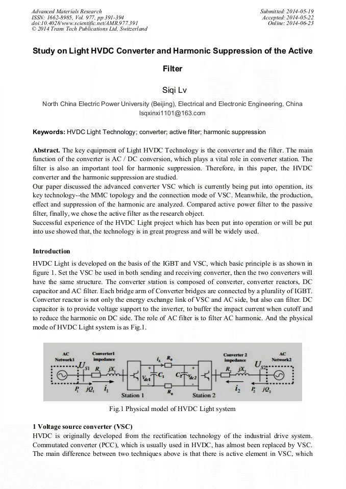 Study on Light HVDC Converter and Harmonic Suppression of the Active ...