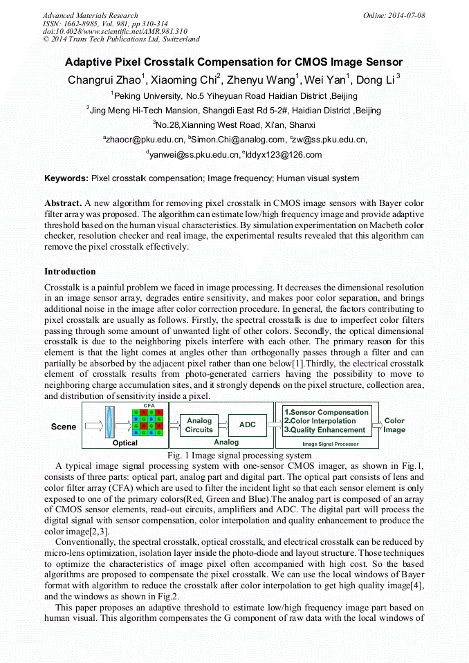 Adaptive Pixel Crosstalk Compensation for CMOS Image Sensor ...