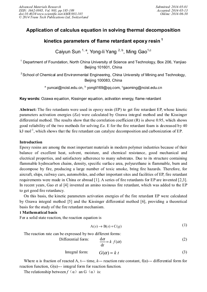 Application of Calculus Equation in Solving Thermal Decomposition ...