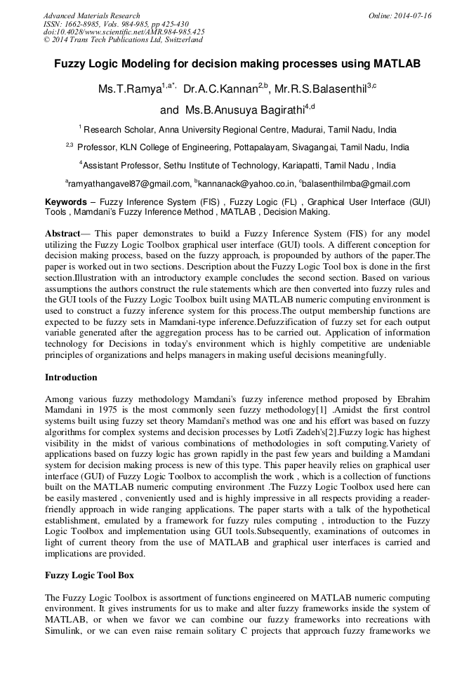 Fuzzy Logic Modeling for Decision Making Processes Using MATLAB ...