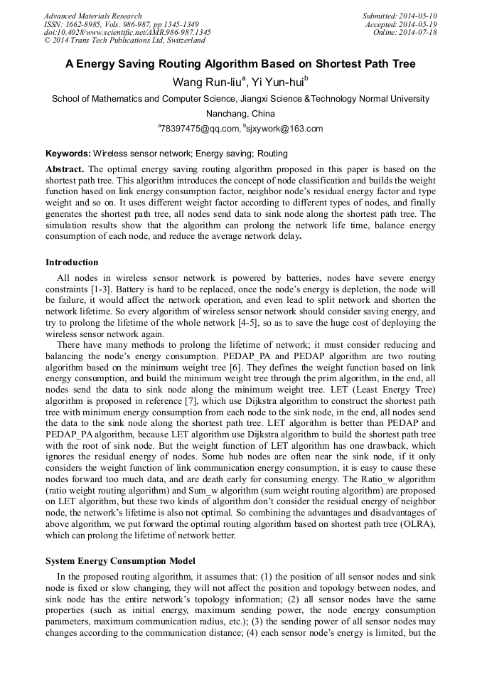 A Energy Saving Routing Algorithm Based On Shortest Path Tree Scientificnet