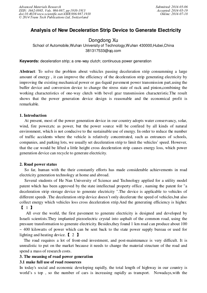 Analysis of New Deceleration Strip Device to Generate Electricity ...