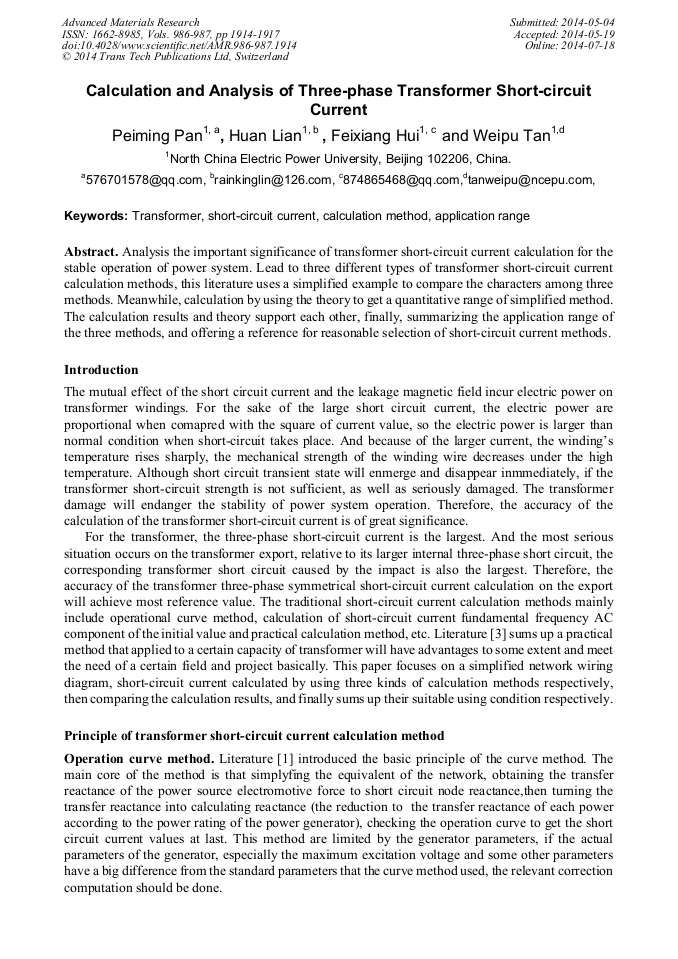 Calculation and Analysis of Three-Phase Transformer Short-Circuit ...