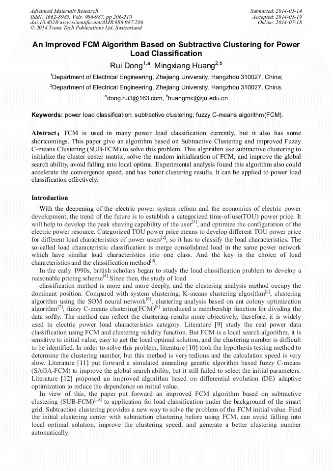 An Improved Fcm Algorithm Based On Subtractive Clustering For Power