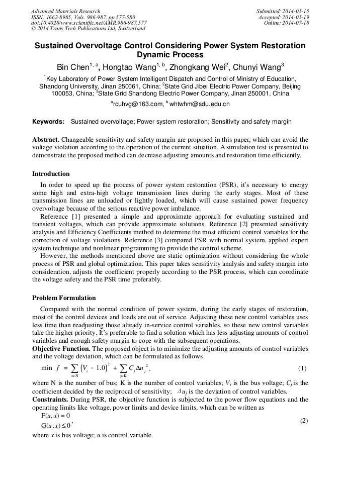 Sustained Overvoltage Control Considering Power System Restoration ...