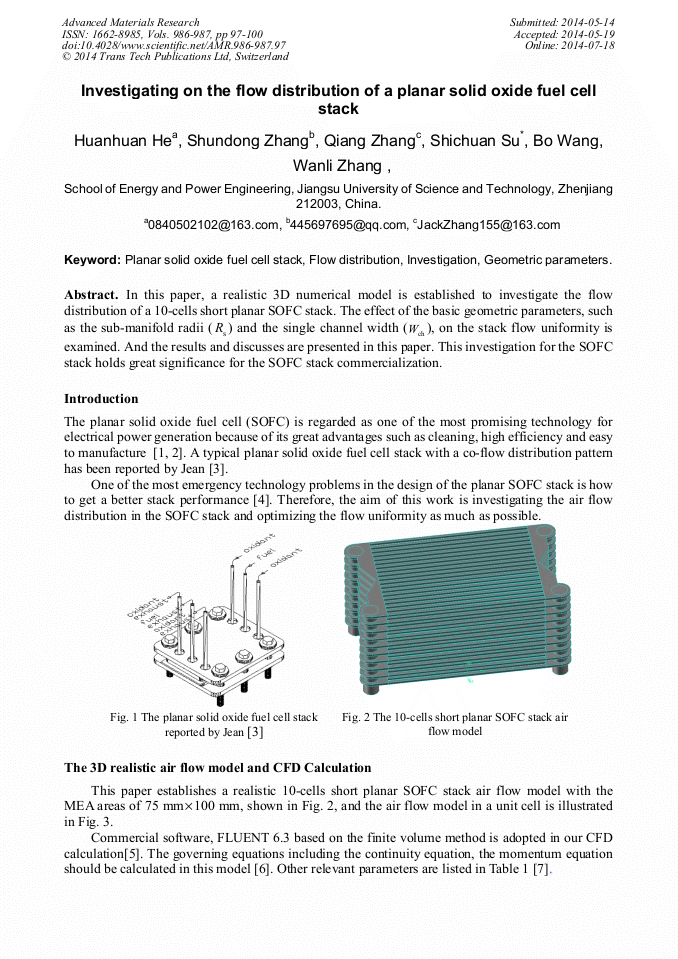 Investigating on the Flow Distribution of a Planar Solid Oxide Fuel ...