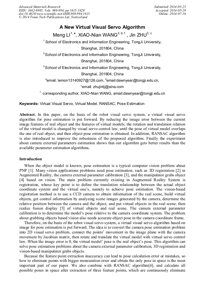 A New Virtual Visual Servo Algorithm | Scientific.Net