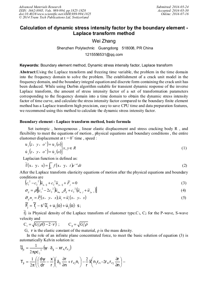 Calculation of Dynamic Stress Intensity Factor by the Boundary Element ...