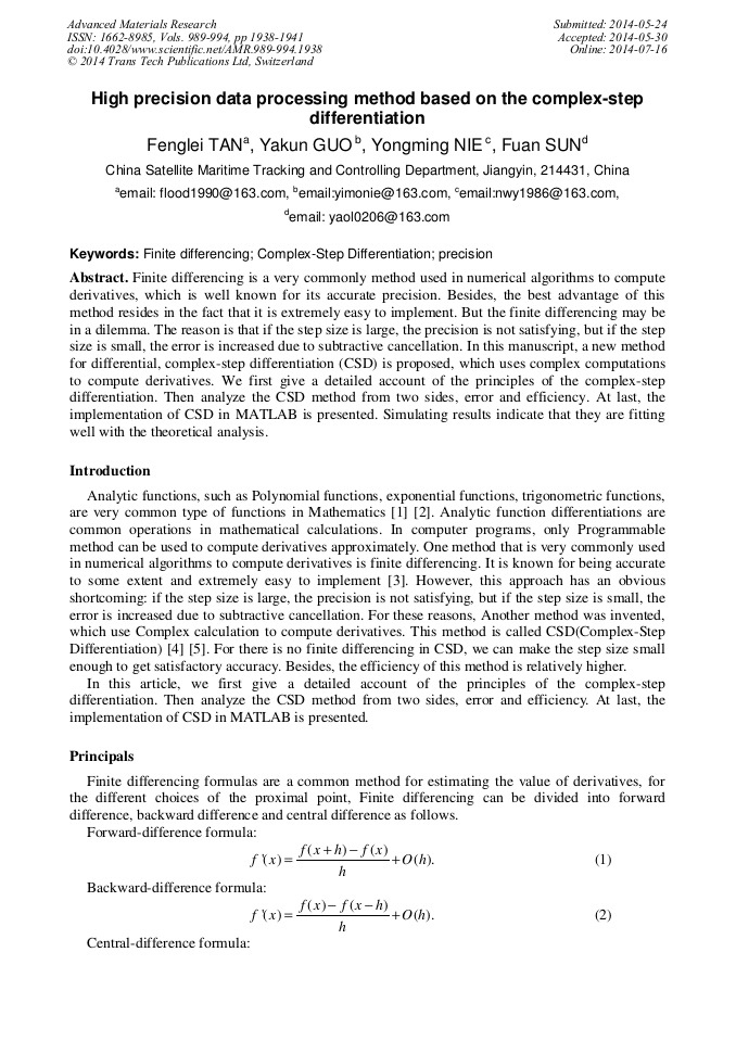 High Precision Data Processing Method Based on the Complex-Step ...