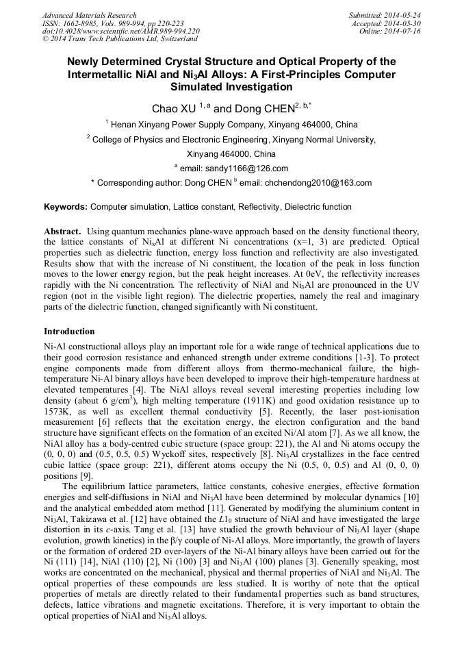 Newly Determined Crystal Structure and Optical Property of the ...