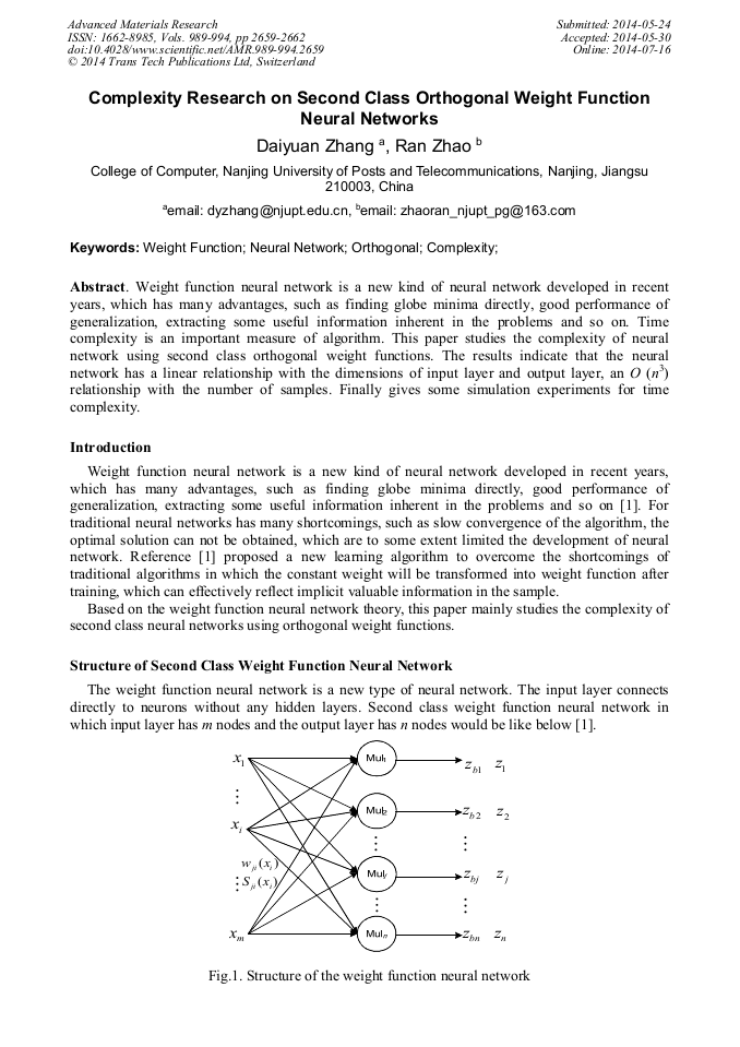 Complexity Research on Second Class Orthogonal Weight Function Neural ...