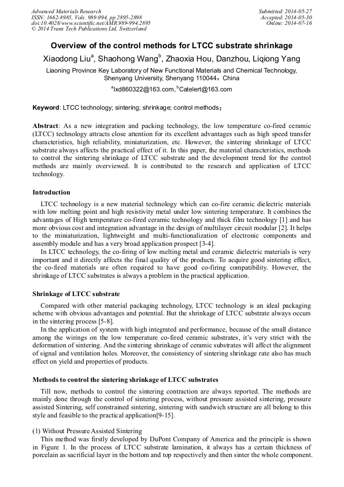 Overview of the Control Methods for LTCC Substrate Shrinkage ...