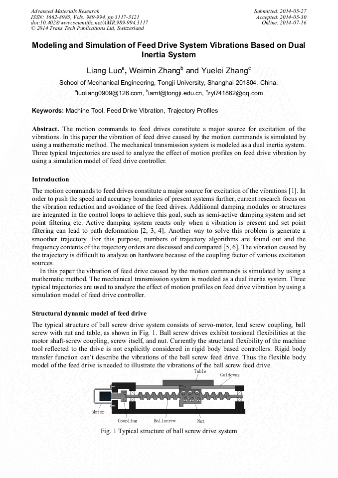 Modeling and Simulation of Feed Drive System Vibrations Based on Dual ...