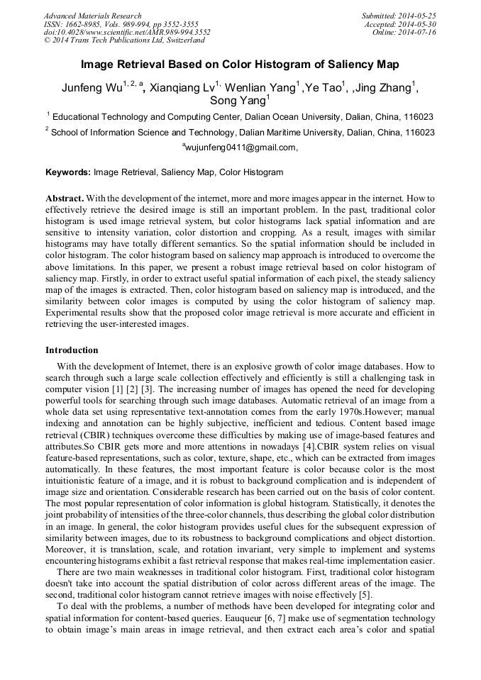 Image Retrieval Based on Color Histogram of Saliency Map | Scientific.Net