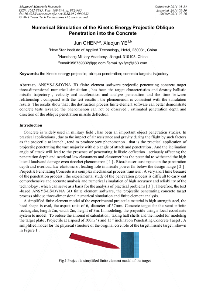 Numerical Simulation of the Kinetic Energy Projectile Oblique ...