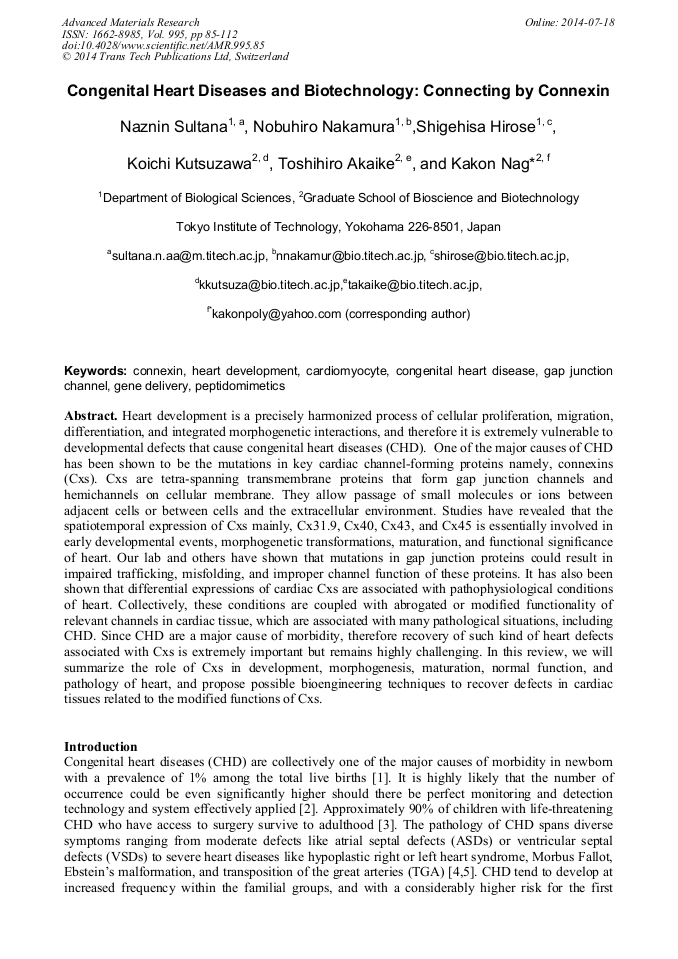 Congenital Heart Diseases and Biotechnology: Connecting by Connexin ...