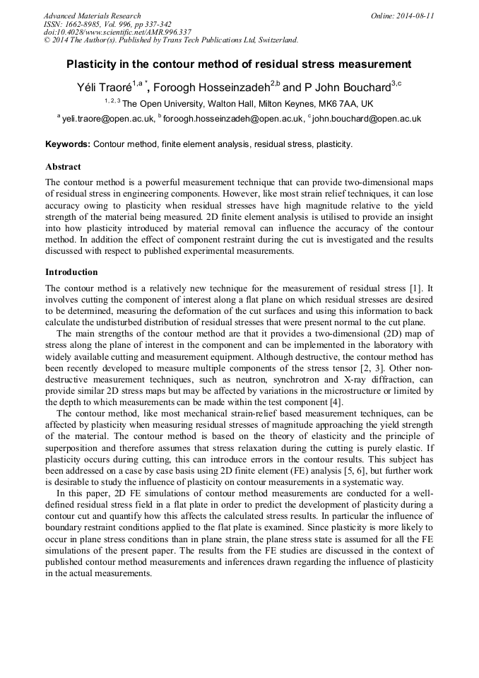Plasticity in the Contour Method of Residual Stress Measurement ...