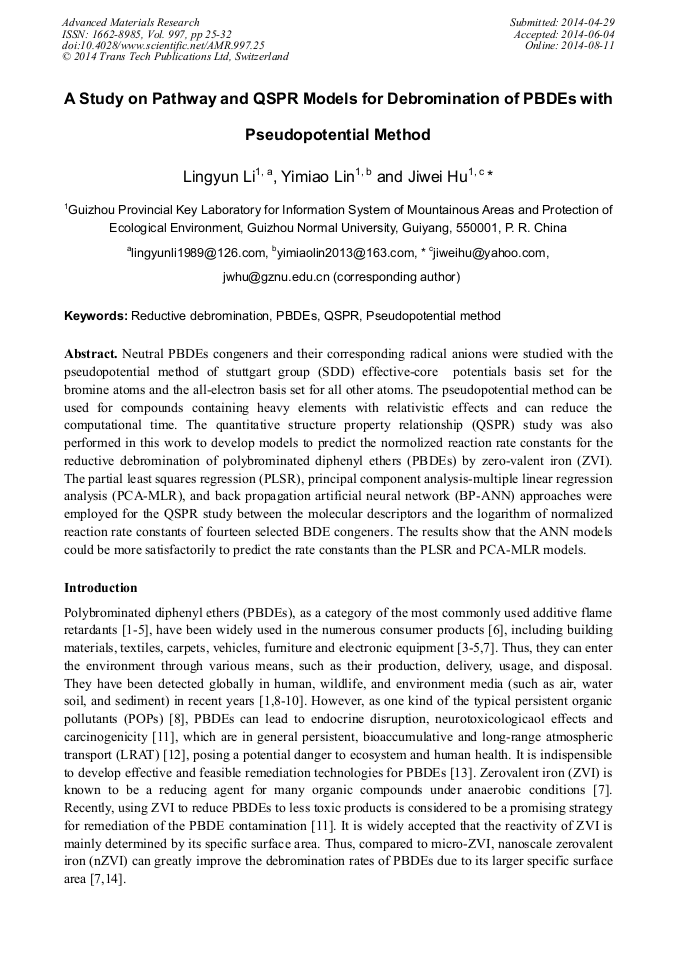 A Study on Pathway and QSPR Models for Debromination of PBDEs with ...